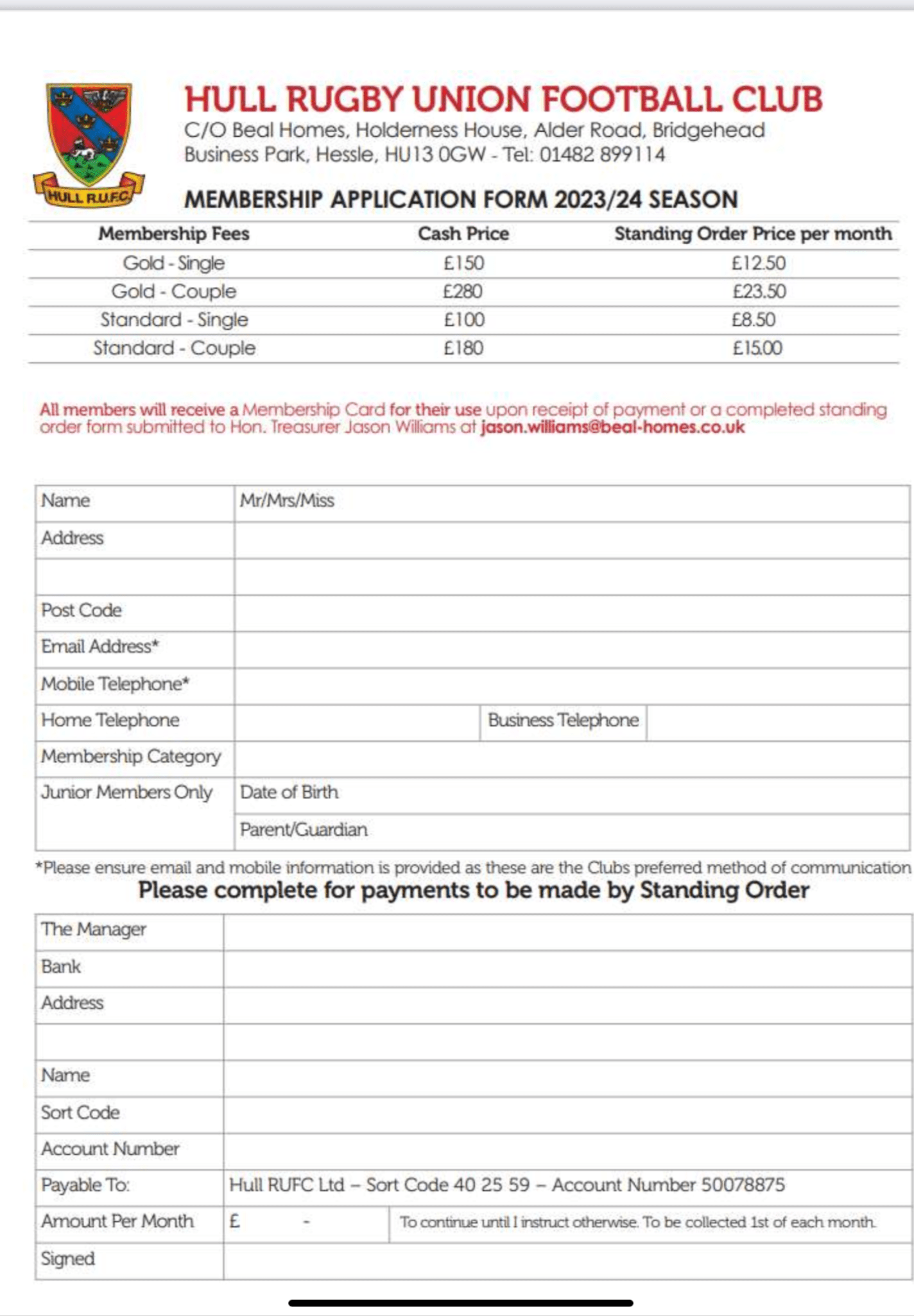 Join Our Membership Schemes – HULL RUGBY UNION FOOTBALL CLUB