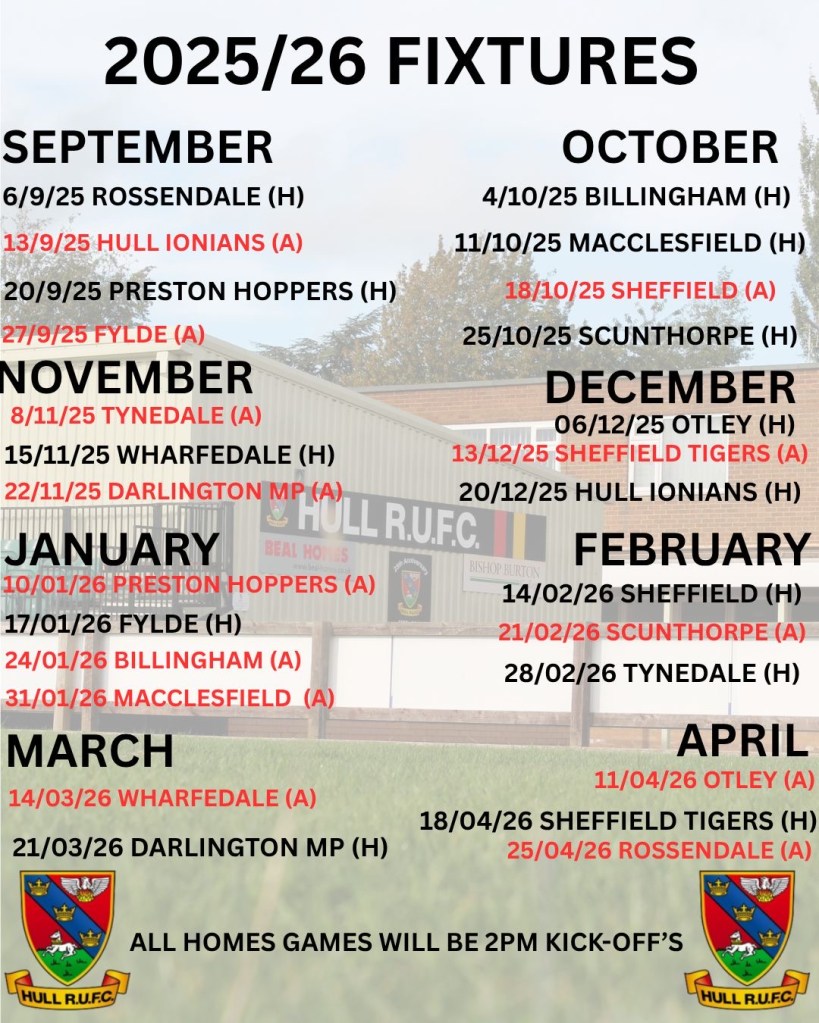 Fixtures 2025/26 Season – HULL RUGBY UNION FOOTBALL CLUB